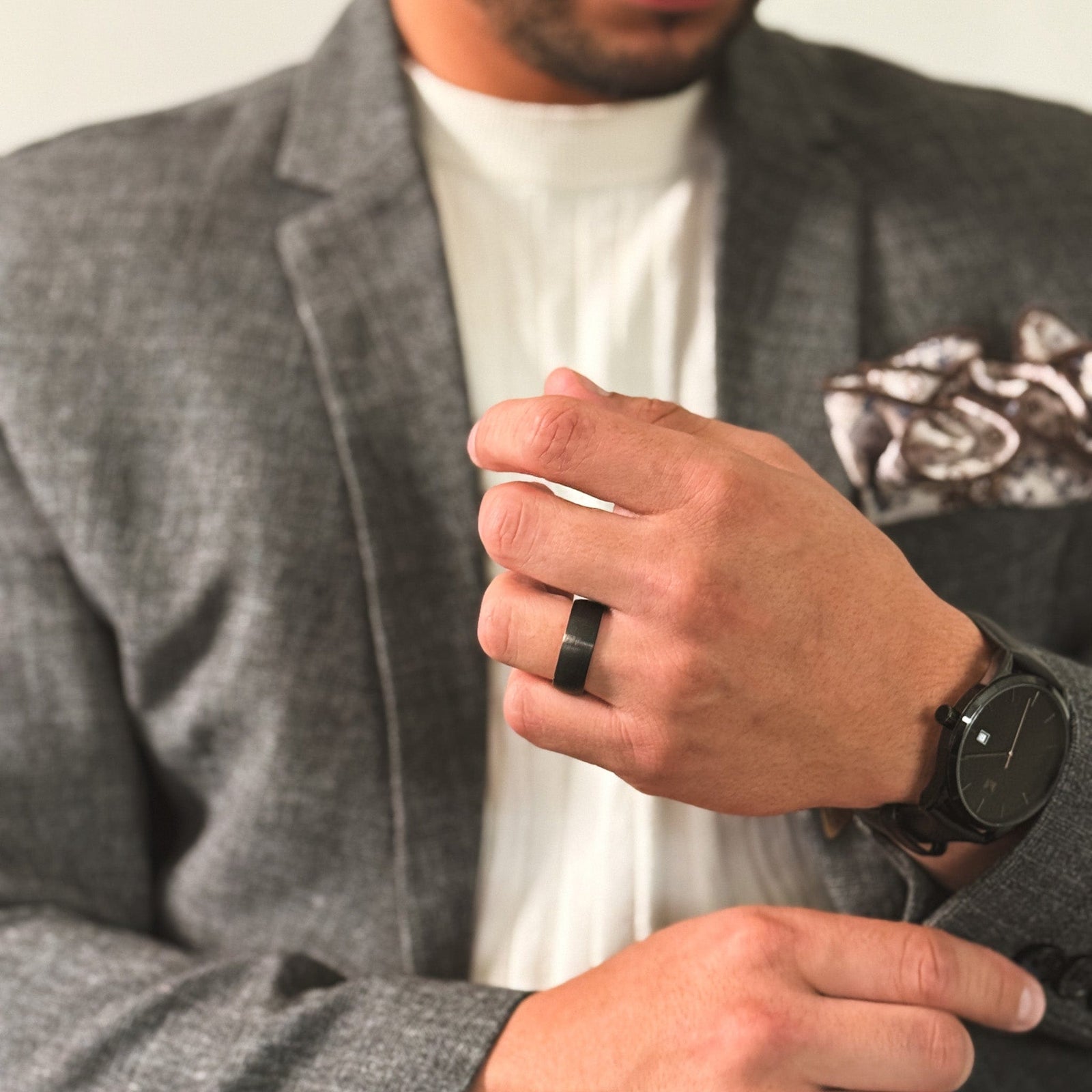 Black and Rose Gold Tungsten Ring | The Liam | Madera Bands