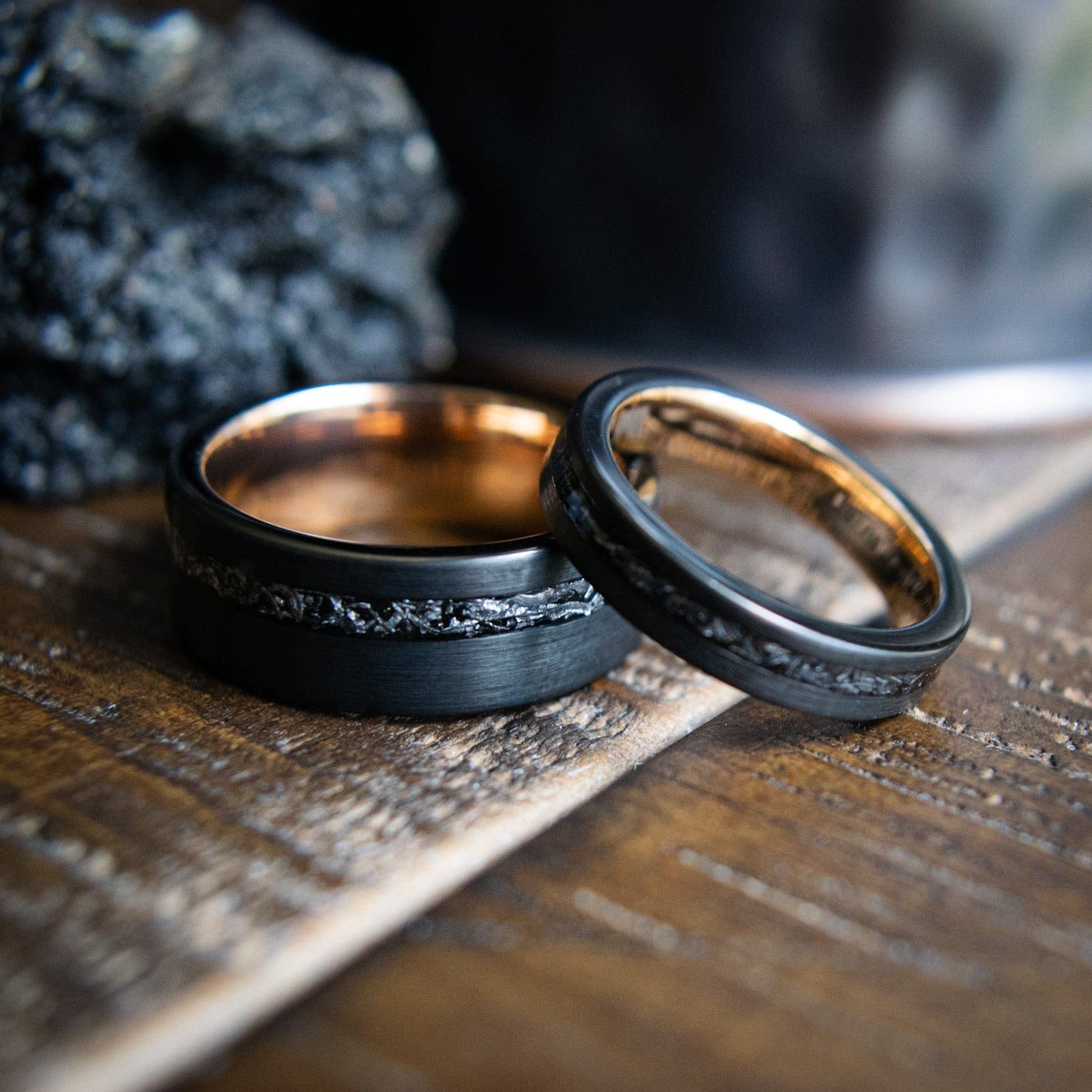 Black Wedding Band With Rose Gold | The Jack | Madera Bands